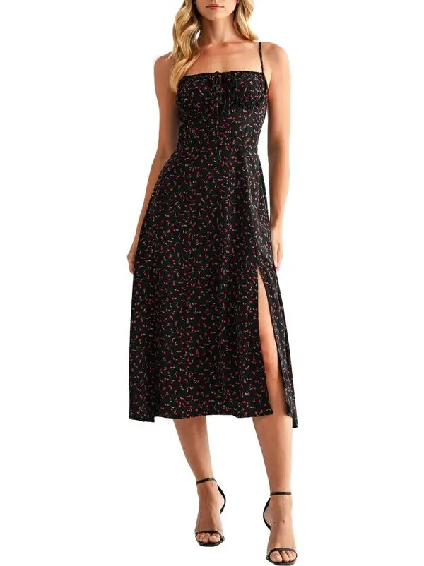 ALL IN FAVOR Strappy Midi Sundress - Black Red Floral