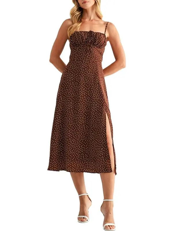 ALL IN FAVOR Strappy Midi Sundress - Brown Dot