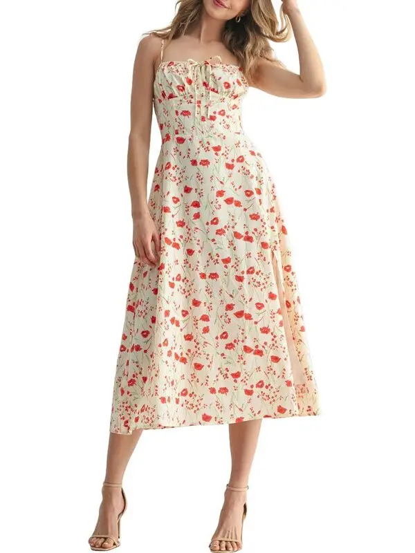 ALL IN FAVOR Strappy Midi Sundress - Cream Red