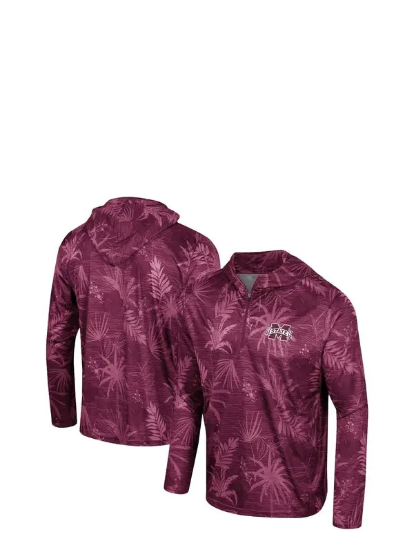 COLOSSEUM Mississippi State Bulldogs Palms Printed Lightweight Quarter-zip Hooded Top - Maroon