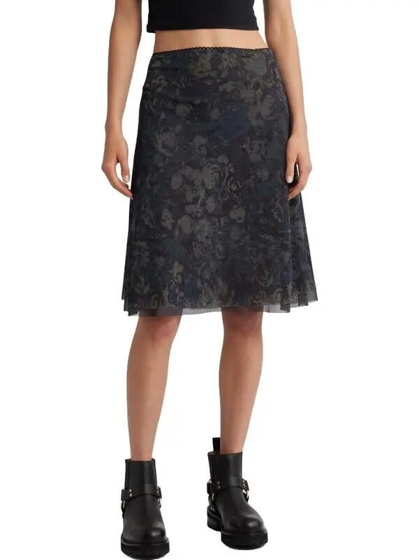 Topshop Floral Semisheer Mesh Jersey Skirt - Grey