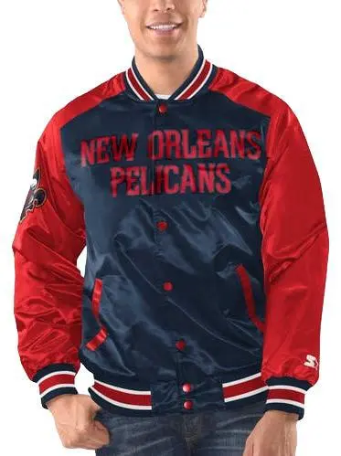 STARTER New Orleans Pelicans Renegade Varsity Satin Jacket - Navy