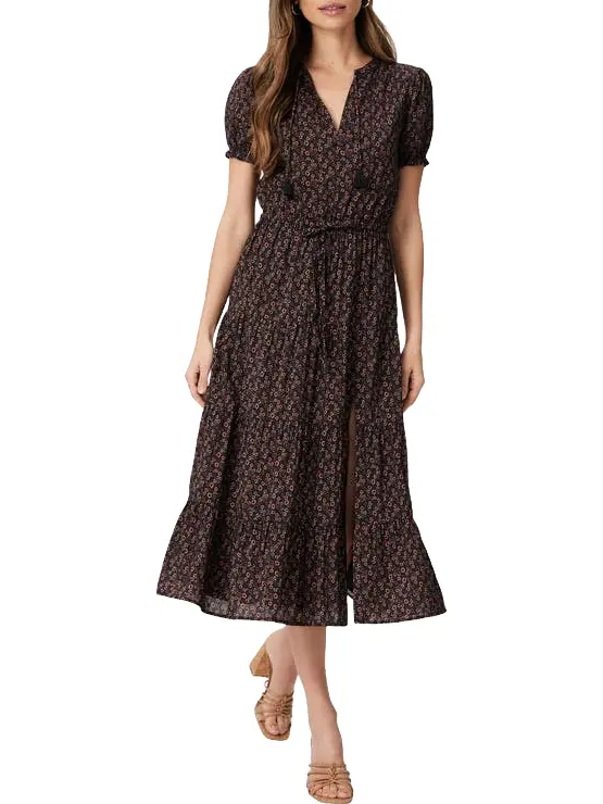Paige Siera Floral Short Sleeve Midi Dress - Black Multi