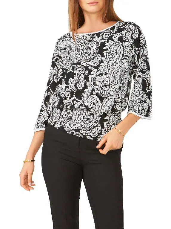 Chaus Paisley Print Knit Blouse - Black/white