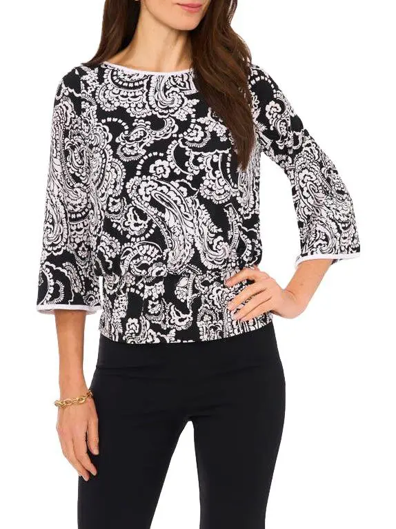 Chaus Paisley Print Knit Blouse - Black/white