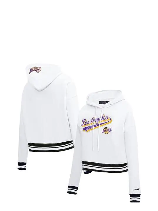 PRO STANDARD Los Angeles Lakers Script Tail Cropped Hoodie - White