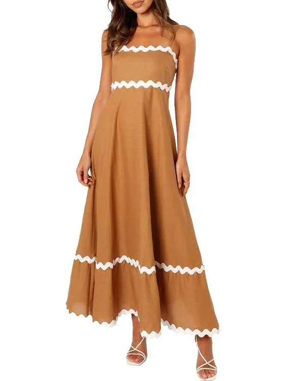 PETAL & PUP Yana Sleeveless Maxi Dress - Tan White