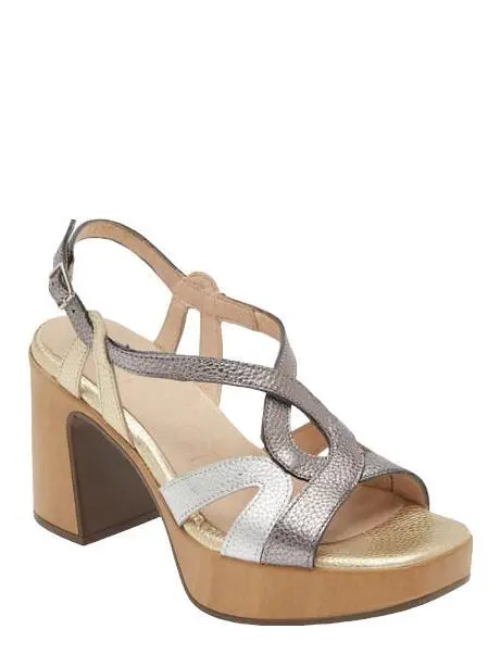 WONDERS Block Heel Platform Sandals - Max Plomo Plata