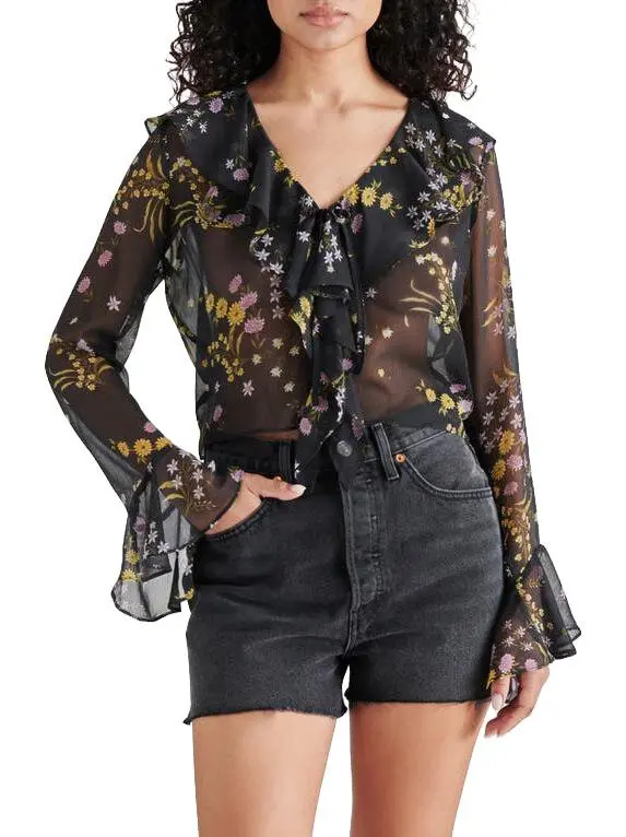 Steve Madden Floral Chiffon Top - Black