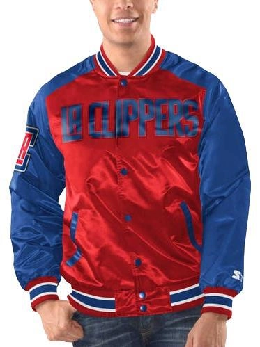STARTER La Clippers Renegade Satin Varsity Jacket - Red