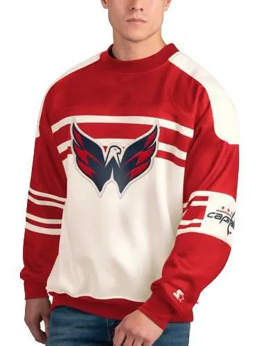 STARTER Washington Capitals Defense Fleece Crewneck Pullover Sweatshirt By - White