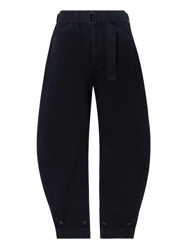 LEMAIRE Belted Cotton-twill Tapered Pants - Blue