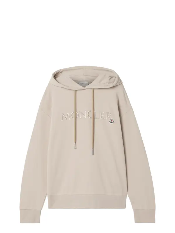 Moncler Embroidered Cotton-jersey Hoodie - Neutrals