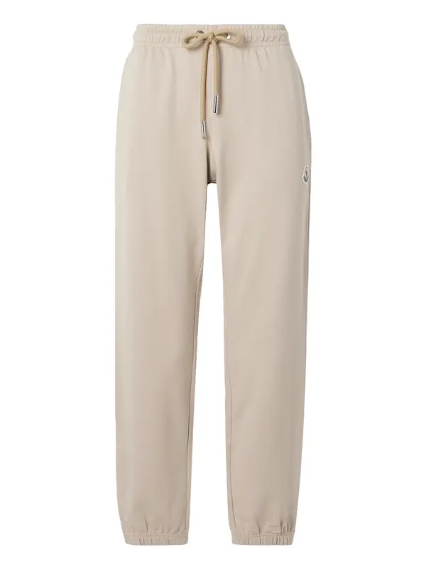 Moncler Appliquéd Cotton-jersey Tapered Track Pants - Neutrals