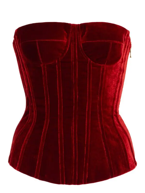 SERGIO HUDSON Strapless Velvet Corset Top - Red