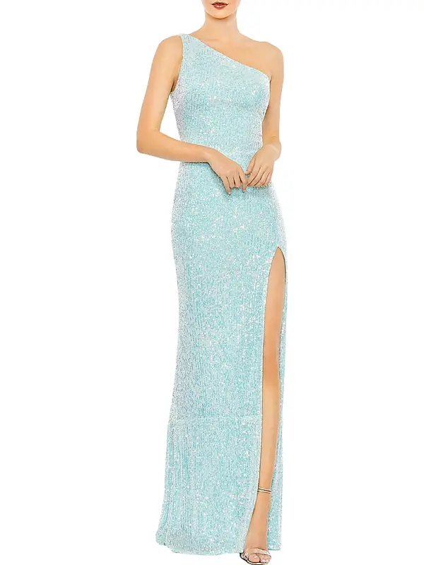 Mac Duggal Sequined One Shoulder Gown - Ice Blue