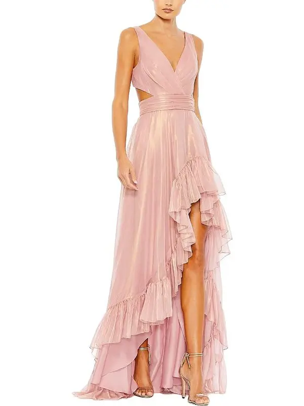 Mac Duggal Cut Out High-low Ruffle Gown - Rose Gold
