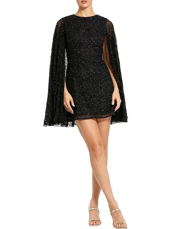 Mac Duggal Sequined Cape Sleeve Mini Dress - Black