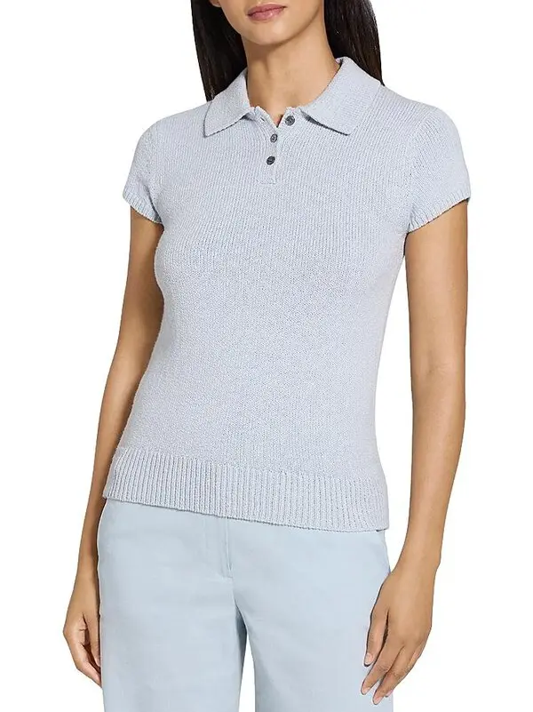 Theory Cap Sleeve Textured Knit Polo - Pearl Blue