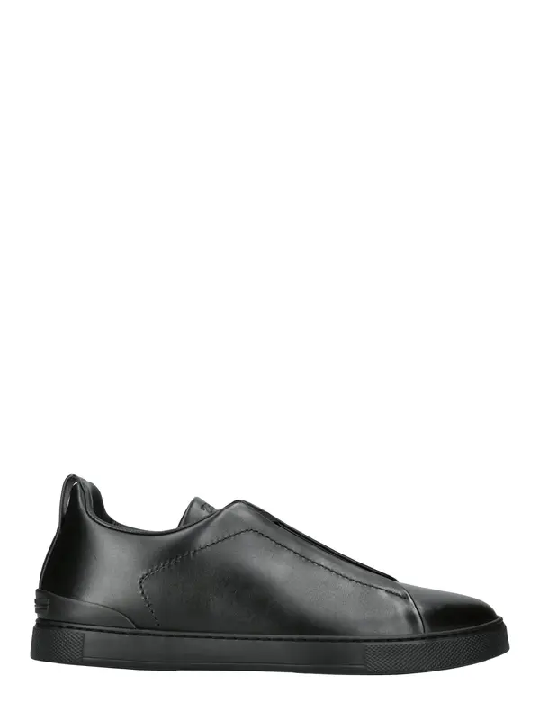 Zegna Leather Triple Stitch Evening Sneakers - Black