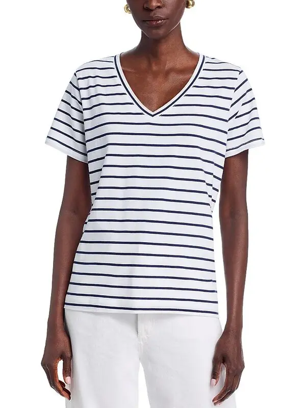 Vineyard Vines Striped V-neck Cotton Tee - Blue Stripe