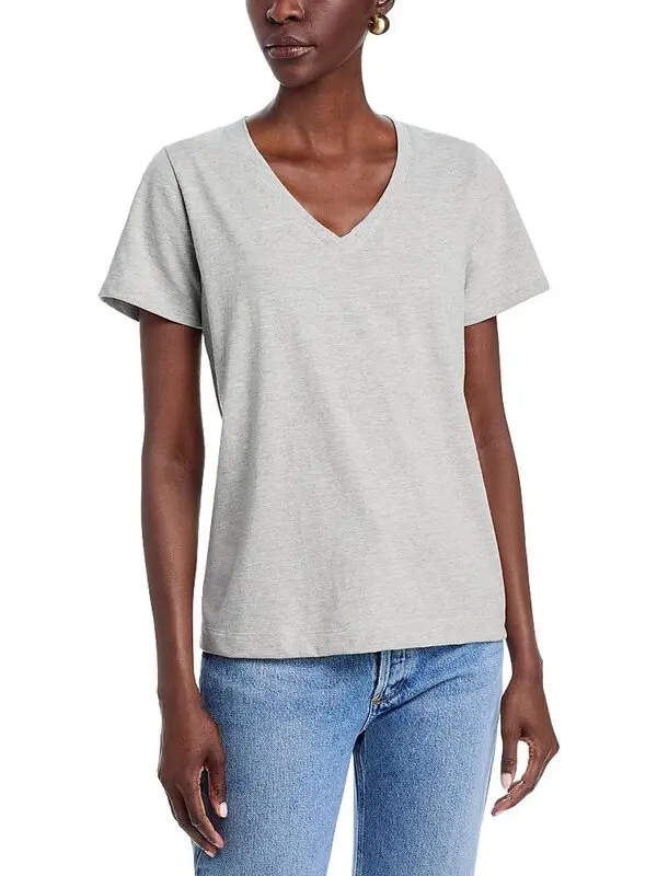 Vineyard Vines Striped V-neck Cotton Tee - Light Gray Heather