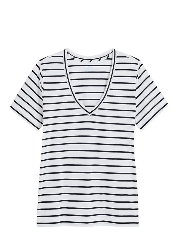 Vineyard Vines Striped V-neck Cotton Tee - White/navy Stripe