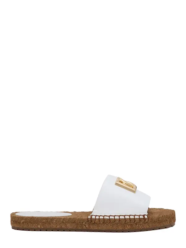 Dolce & Gabbana Nappa Leather Espadrille Sliders With Dg Logo - White