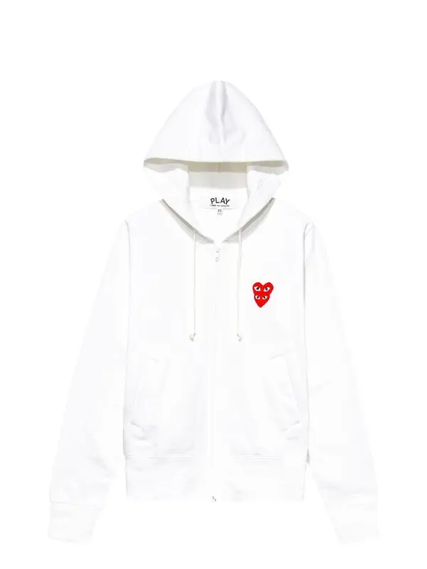 Play Comme Des Garcon Heart Logo Zip Up Hoodie - White