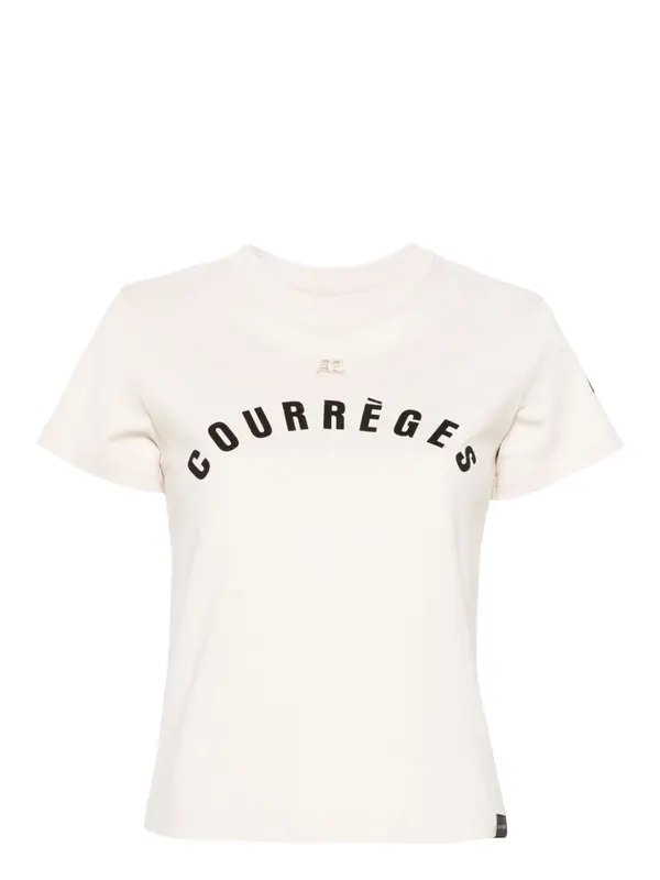 COURREGES Logo-print T-shirt - Neutrals