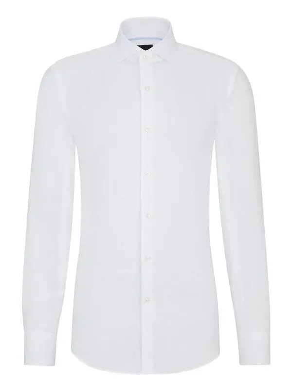BOSS Spread-collar Linen Shirt - White