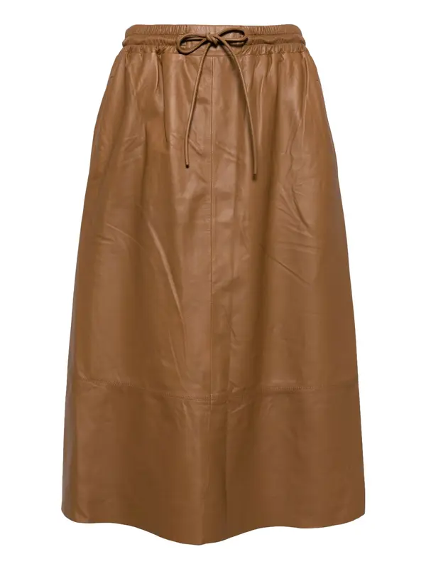 YVES SALOMON Elasticated Waistband Leather Skirt - Brown
