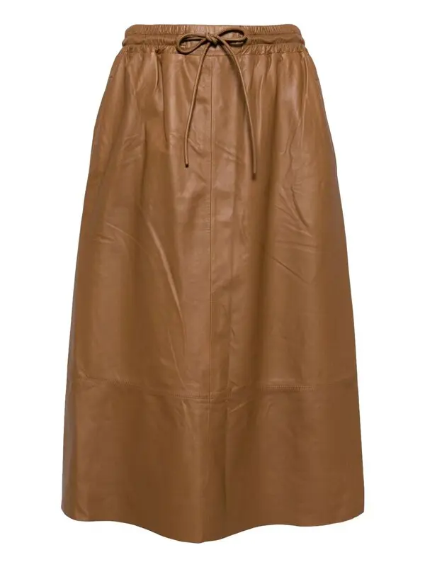 YVES SALOMON Elasticated Waistband Leather Skirt - Brown