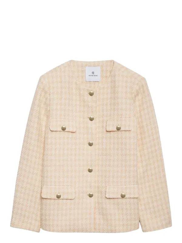 ANINE BING Janet Houndstooth Tweed Jacket - Neutrals