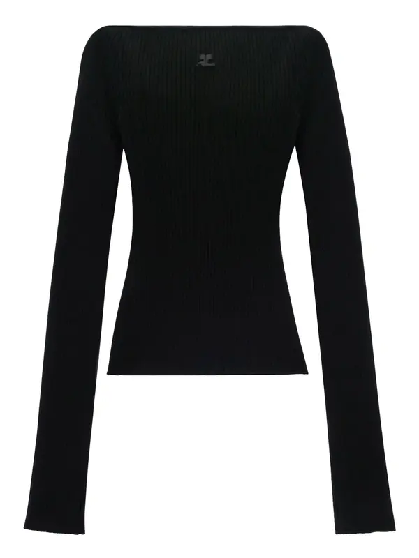 COURREGES Scoop-back Ribbed-knit Top - Black