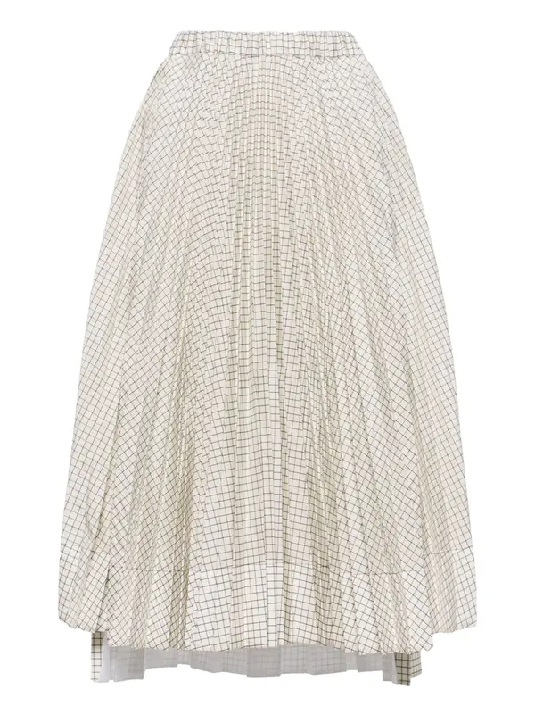 Plan C Grid-pattern Taffeta Midi Skirt - White
