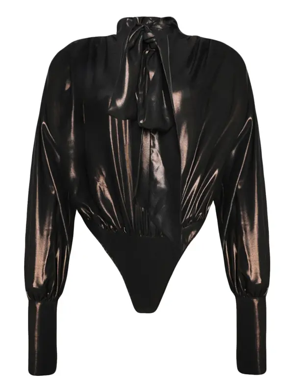 LAQUAN SMITH Pussy-bow Draped Bodysuit - Brown