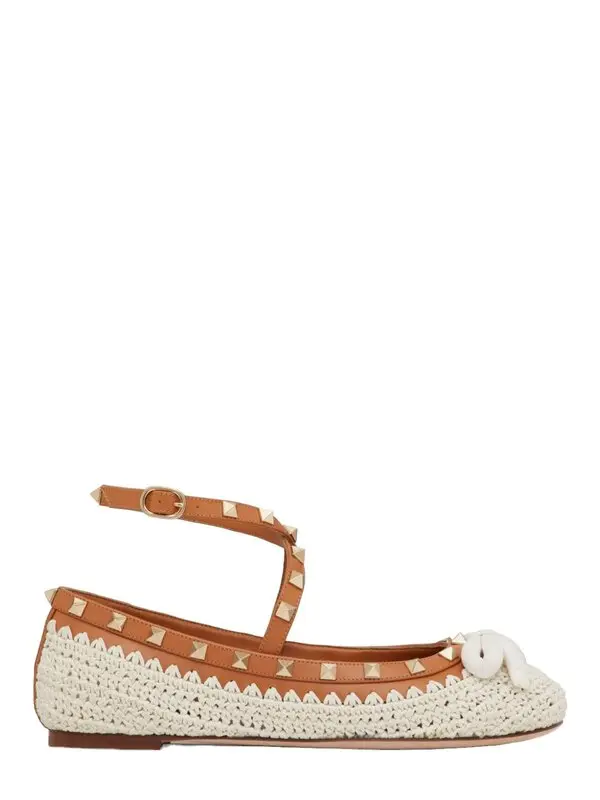 Valentino Garavani Rockstud Embroidered Ballerina Shoes - Neutrals