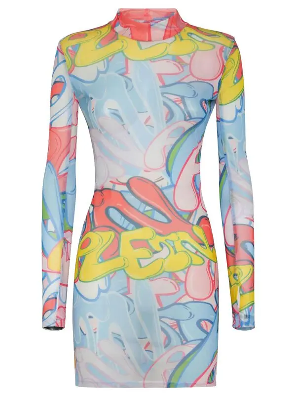 Philipp Plein Bombing Graffiti-print Mini Dress - Blue