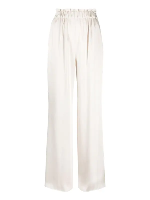 Claudie Pierlot Wide-leg Trousers With Smocked Waistband - Neutrals
