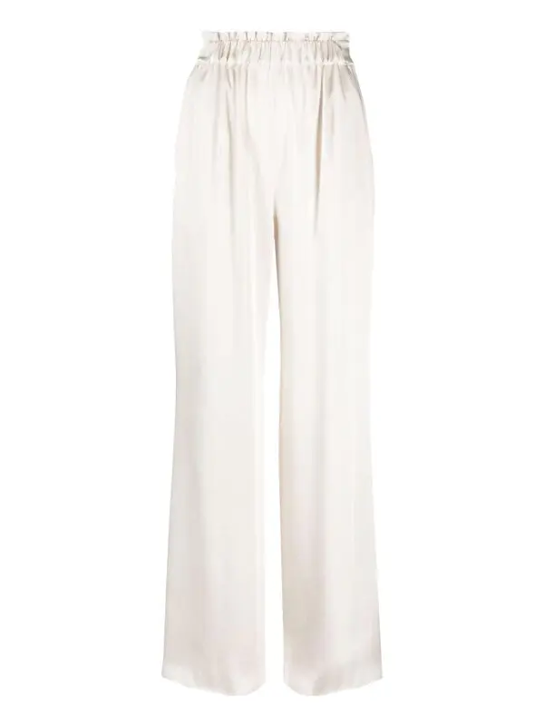 Claudie Pierlot Wide-leg Trousers With Smocked Waistband - Neutrals