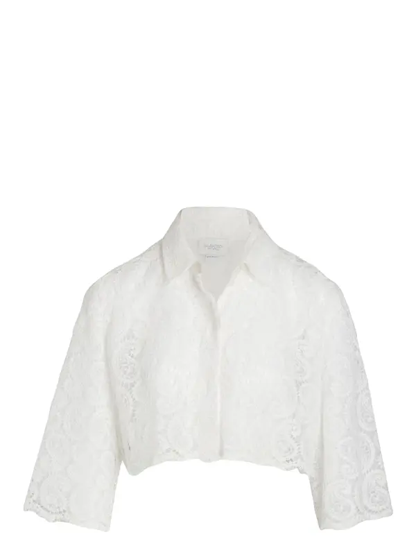 Giambattista Valli Paisley Macramé Cropped Blouse - White