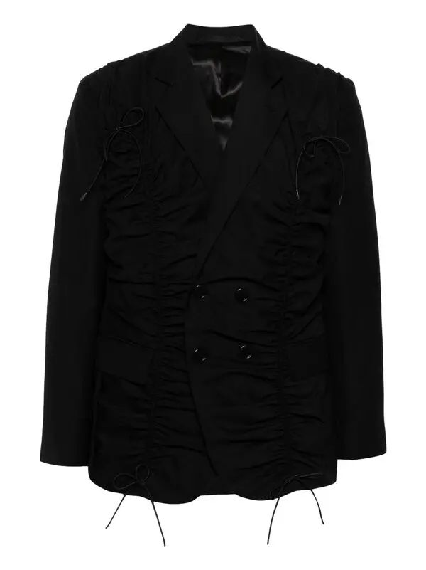 Simone Rocha Ruched Double-breasted Blazer - Black