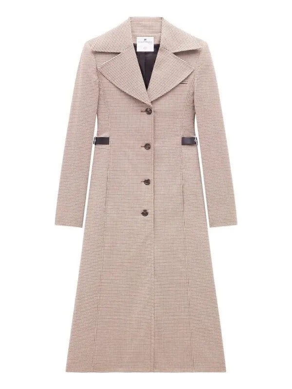 COURREGES Checked Wool Long Coat - Brown