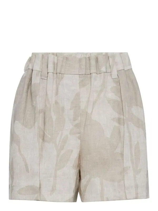 Brunello Cucinelli Linen Floral Print Bermuda Shorts - Neutrals
