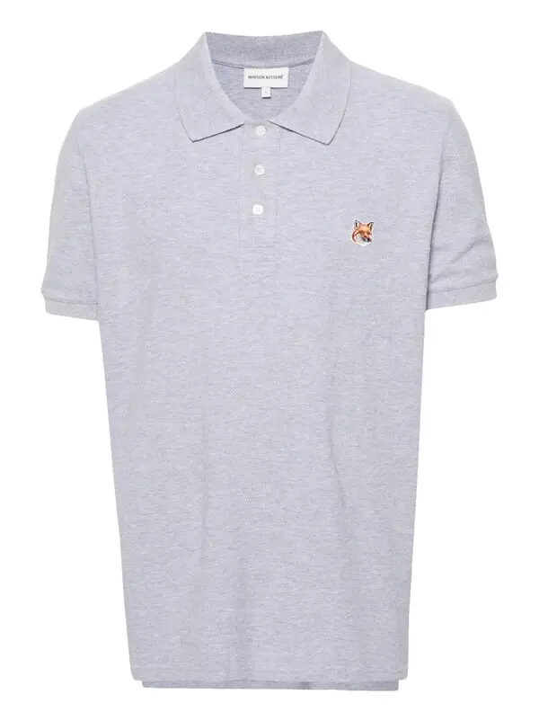 Maison Kitsuné Fox-motif Cotton Polo Shirt - Grey