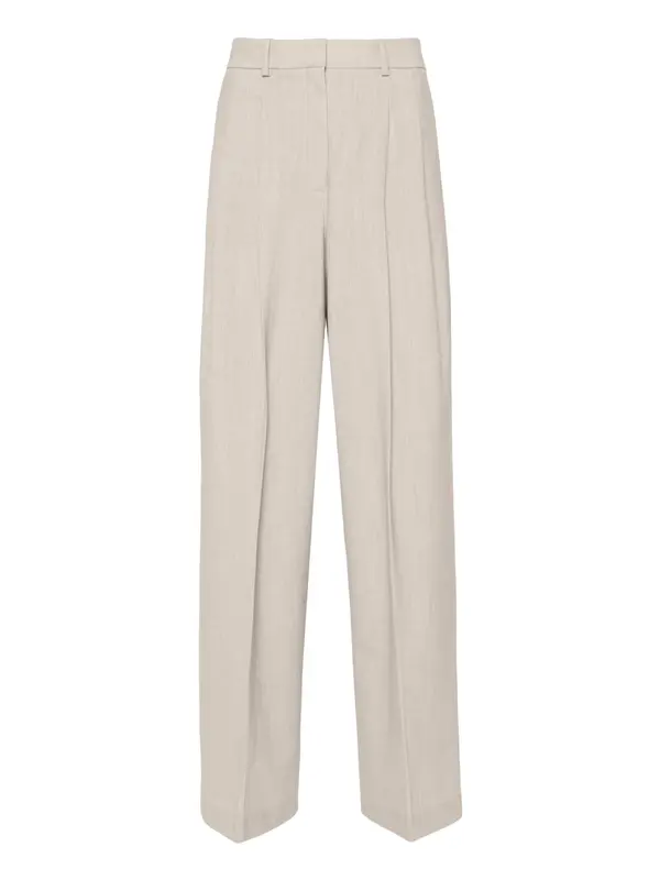 Theory Pleated Wide Leg Trousers - Neutrals