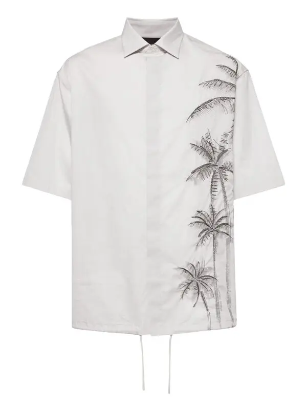 Emporio Armani Palm Tree-embroidered Cotton Shirt - Grey