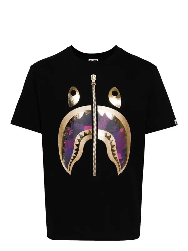 A BATHING APE Shark-print Cotton T-shirt - Black