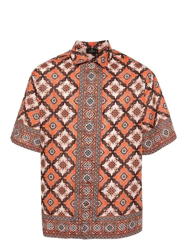 Etro Mosaic-print Cotton Shirt - Orange